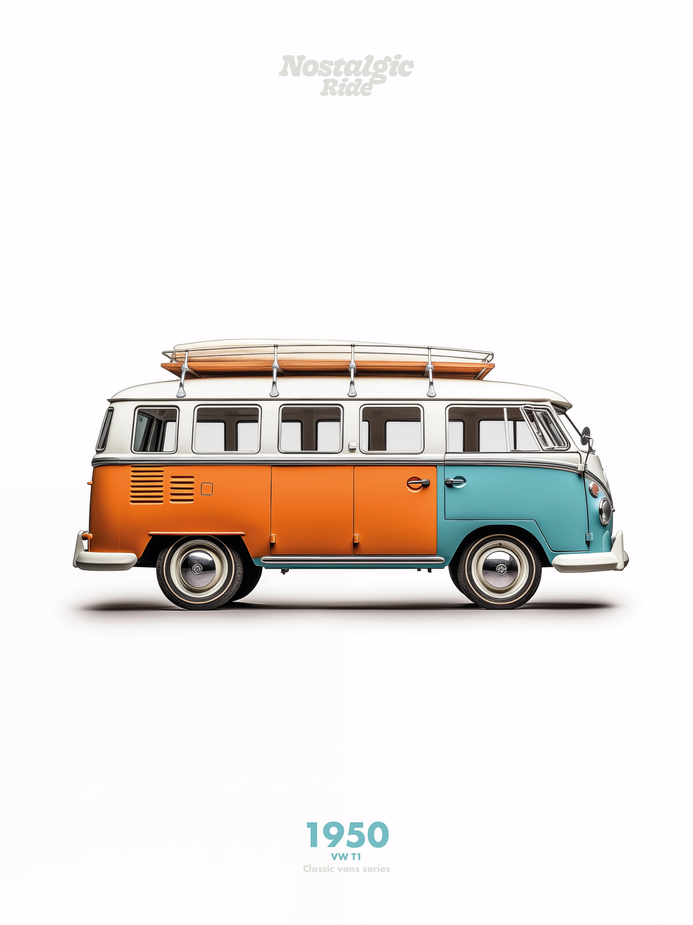 Volkswagen T1, 1950. Orange and Blue Vintage 50s VW Classic Car Retro ...