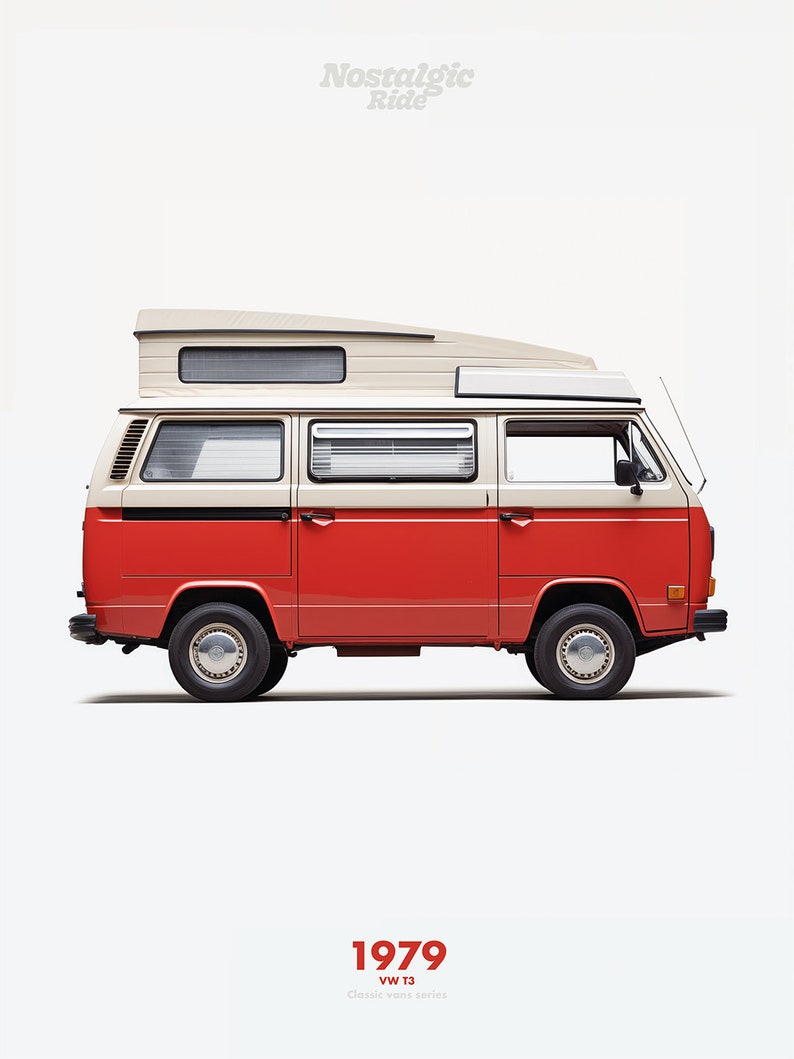 Red VW T3 Camper Van Print, 1979 Vintage Illustration - Etsy