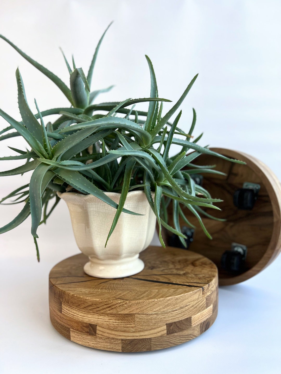 OAK 13"| Wood Plant Caddy, Luxury Flower Holder With Wheels, Modern ...