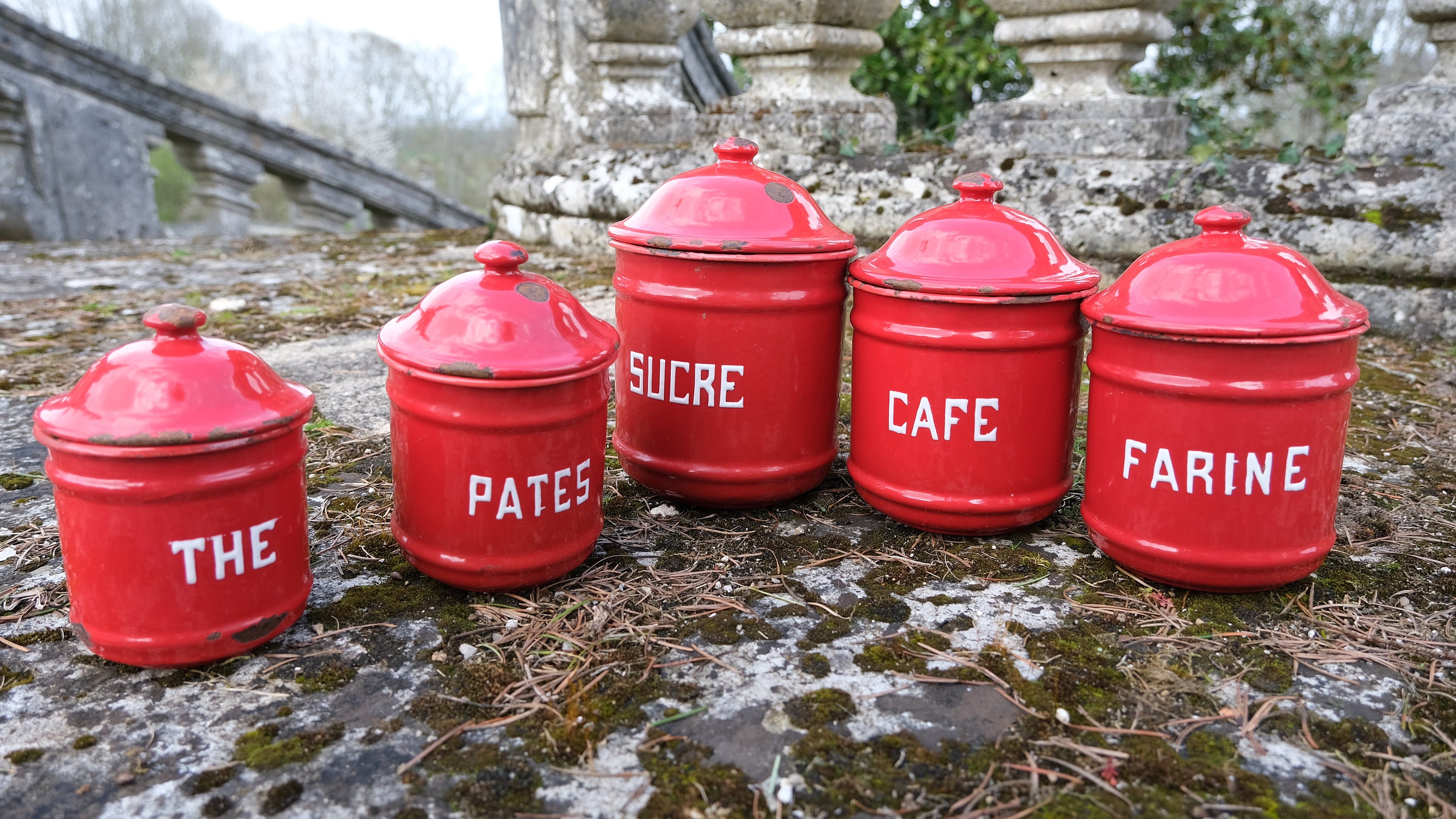 French Red Enamel Kitchen Canisters, Set of 5, Circa 1950's - Etsy