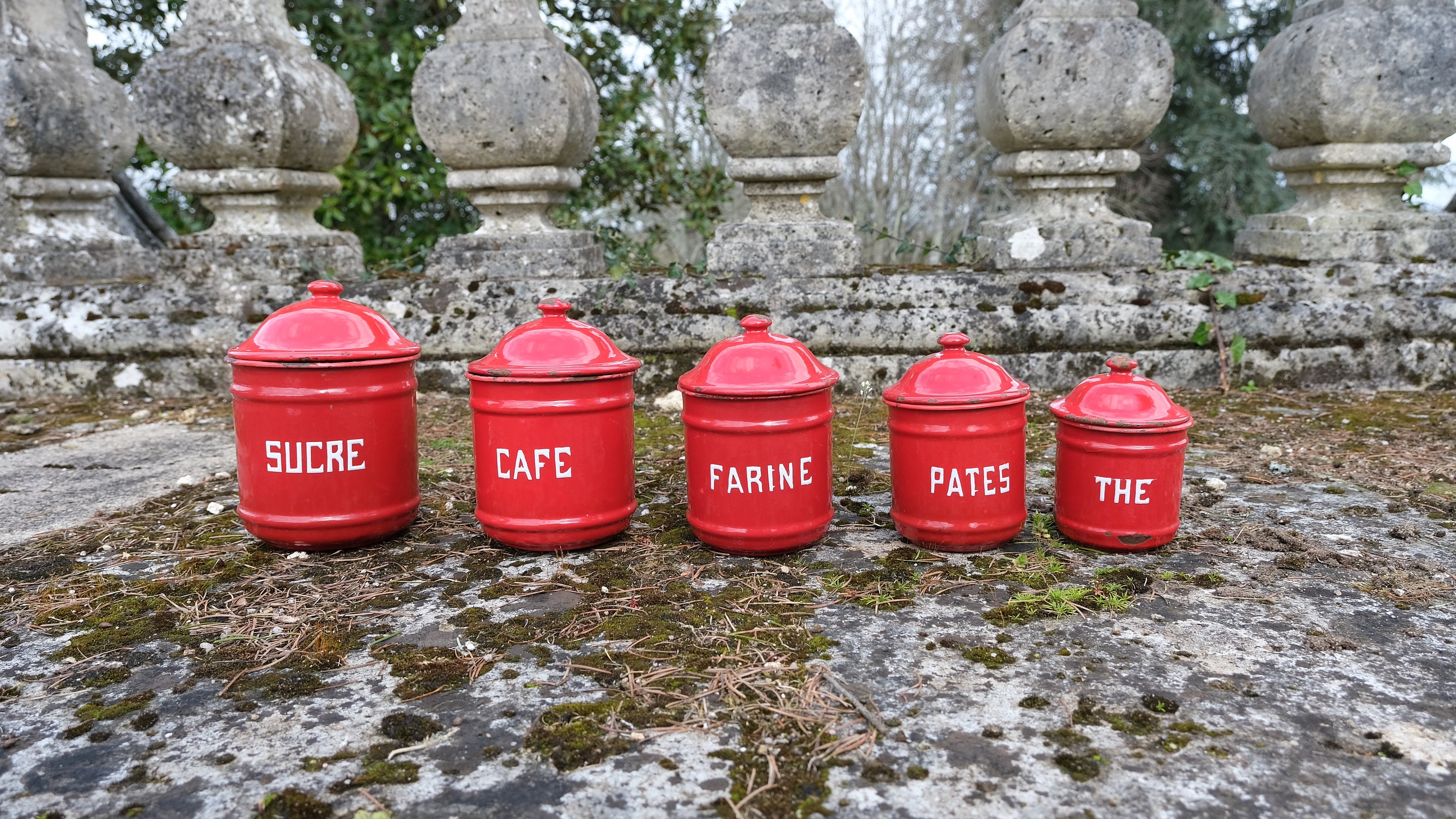 French Red Enamel Kitchen Canisters, Set of 5, Circa 1950's - Etsy