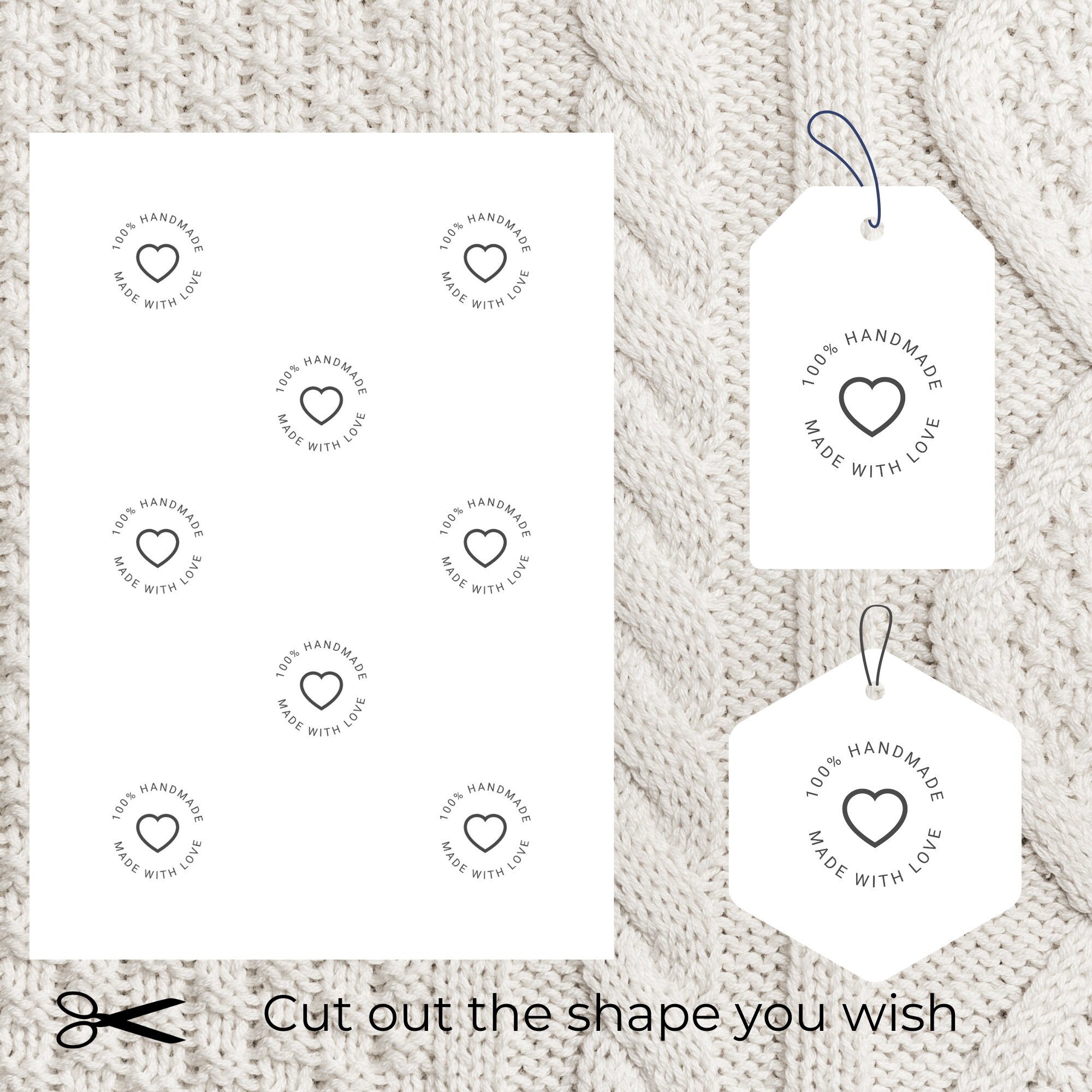 100 % Handmade - Made With Love Tags | PRINTABLE PDF | Handmade Gift ...