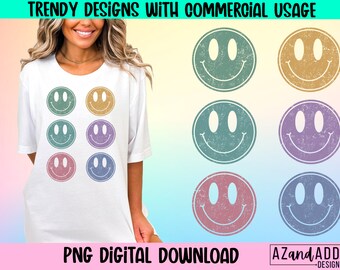 Distressed Smiley Face PNG Happy Face Retro Sublimation - Etsy