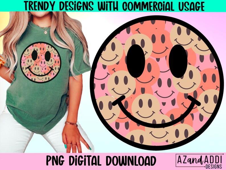 Trendy Smiley Face Png Happy Face Png Retro Smiley Face - Etsy