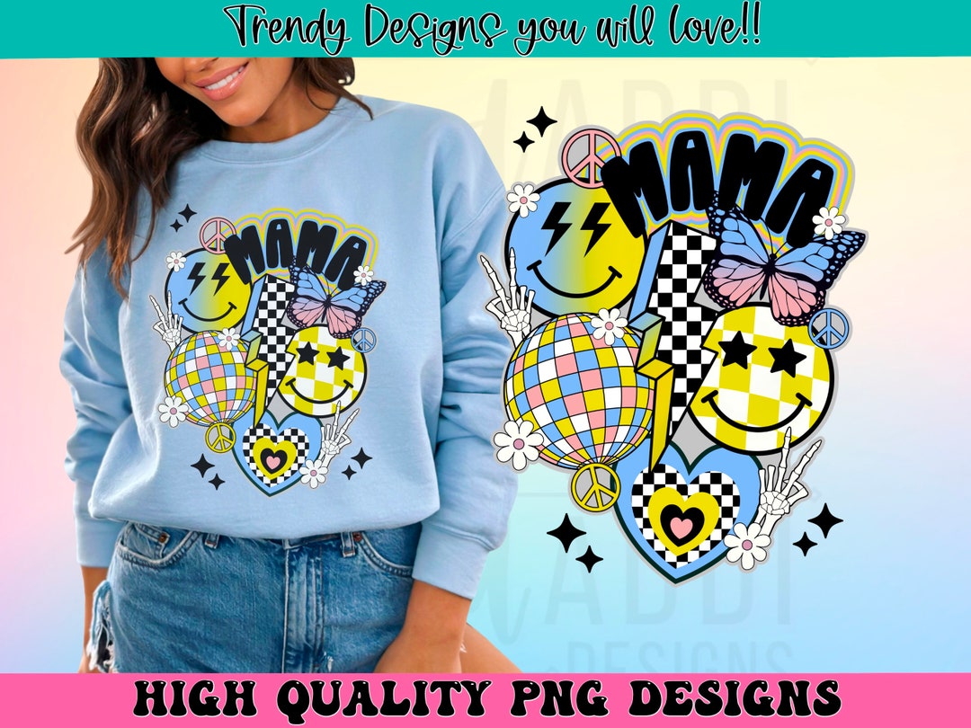 Retro Mama Png, Mama Smile Face Png, Mama Sublimation Design, One Happy ...