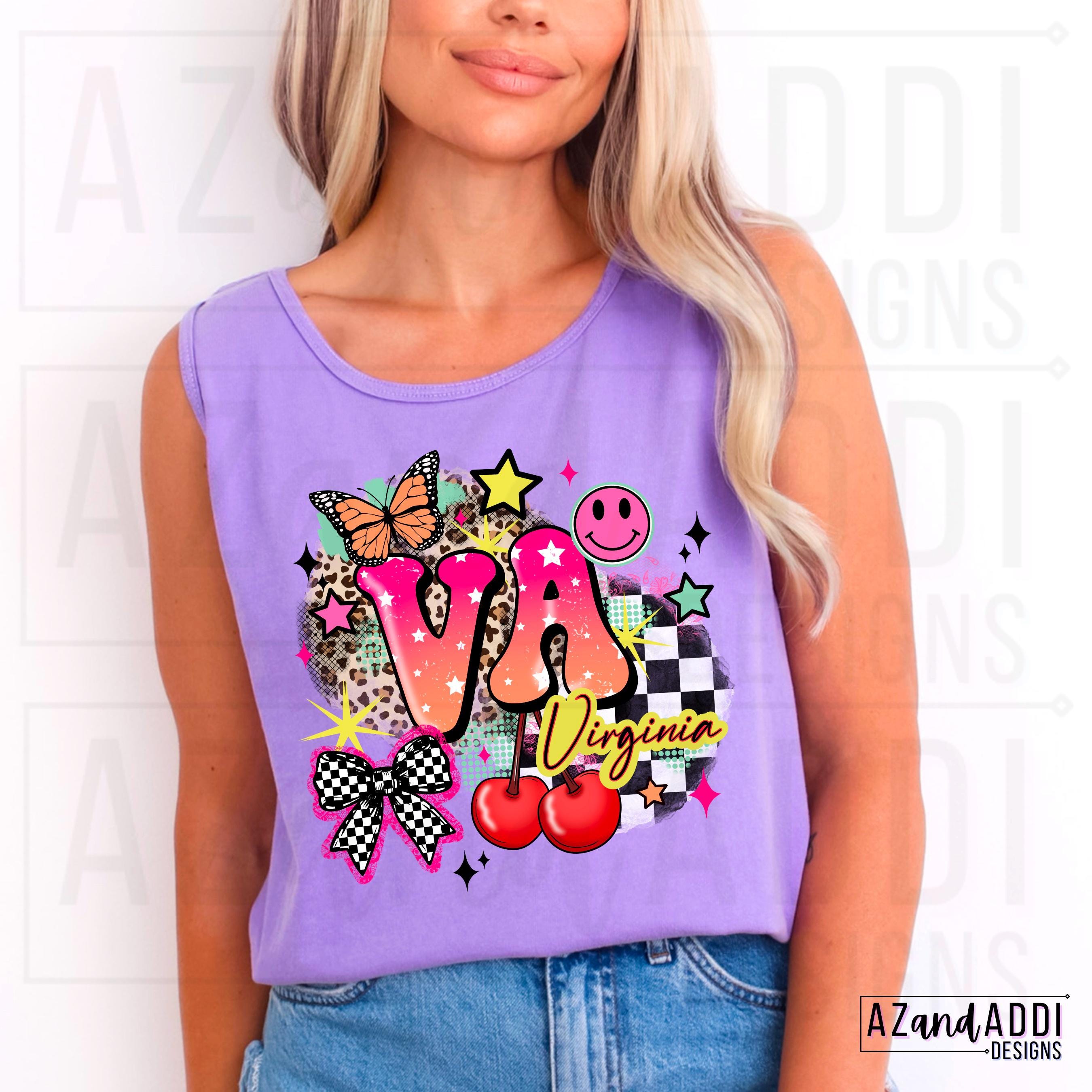 Virginia State Png, Retro State Abbreviation Sublimation, Trendy Girlie ...