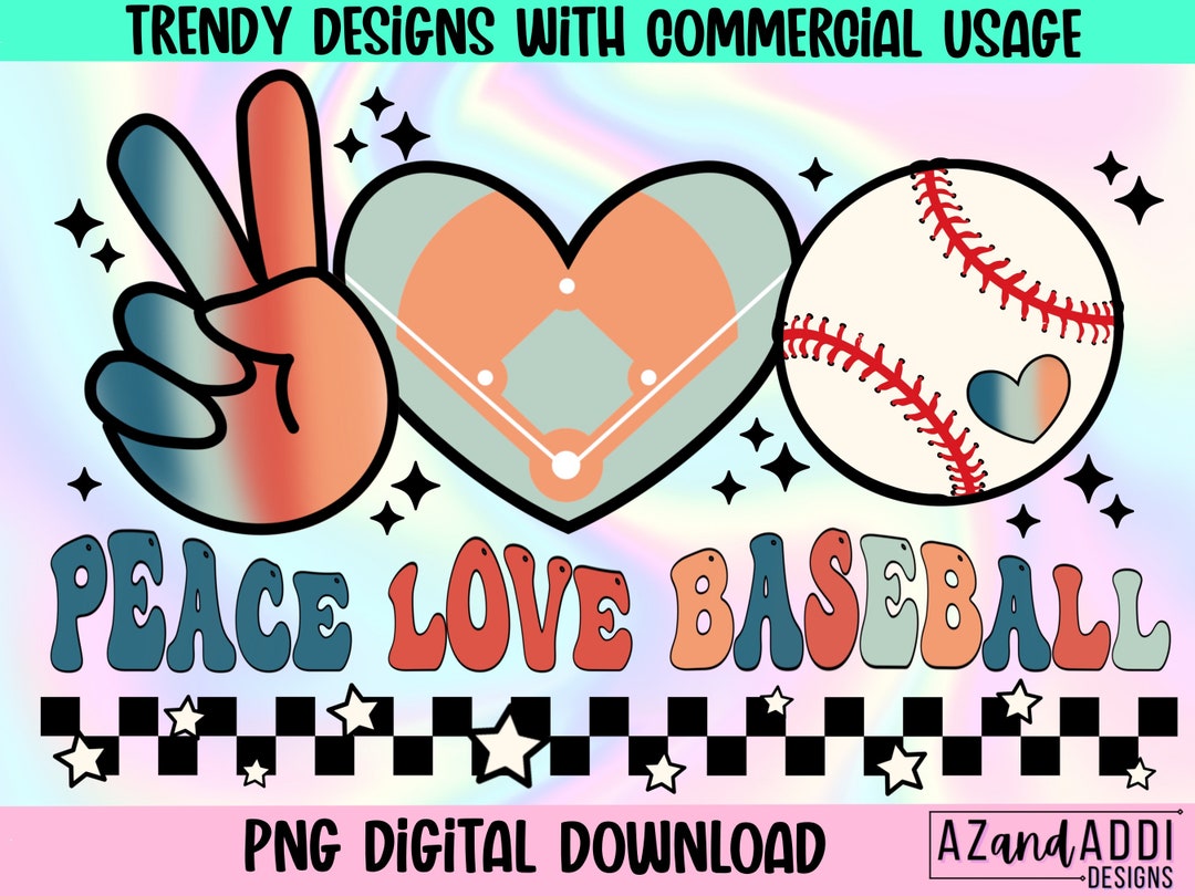 Peace Love Baseball Png, Baseball Sublimation, Baseball Mama Png, Retro ...
