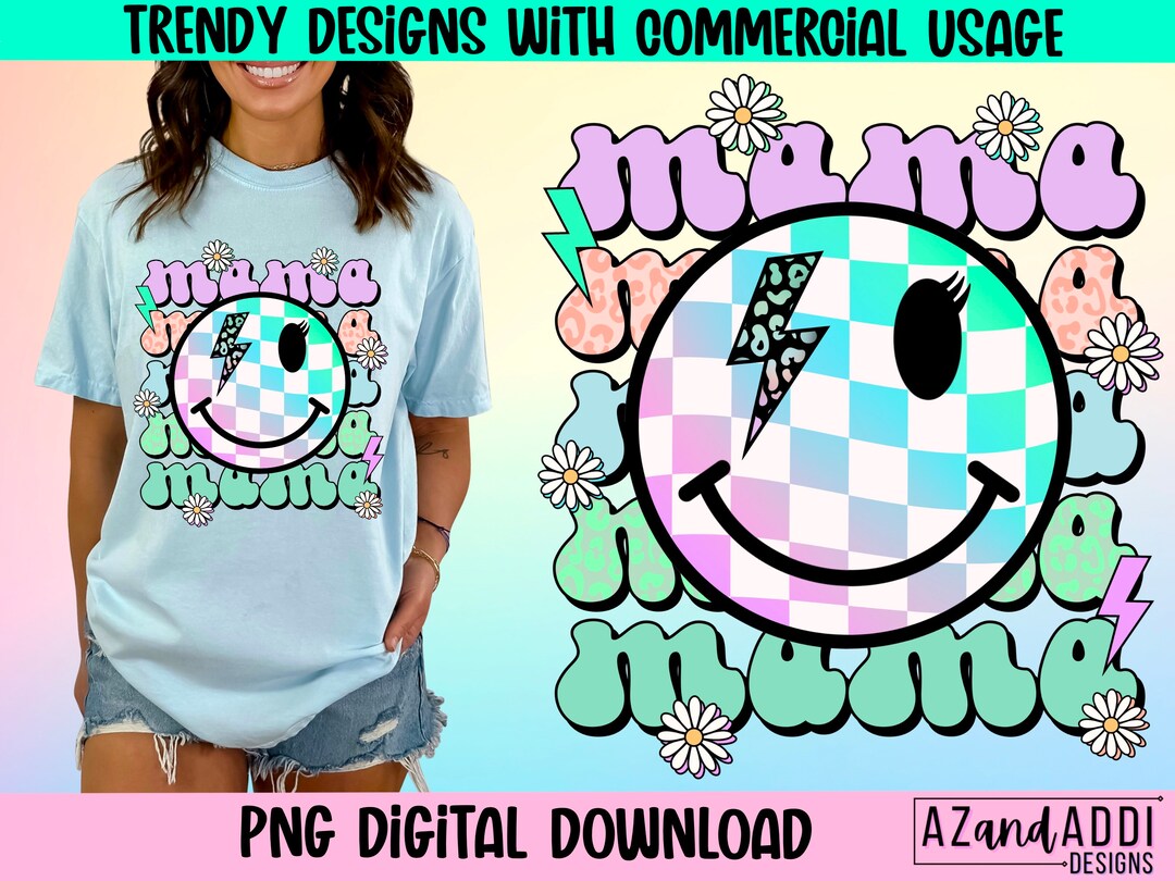 Retro Mama Png, Mama Retro Happy Face Png, Mama Sublimation Png, Floral ...