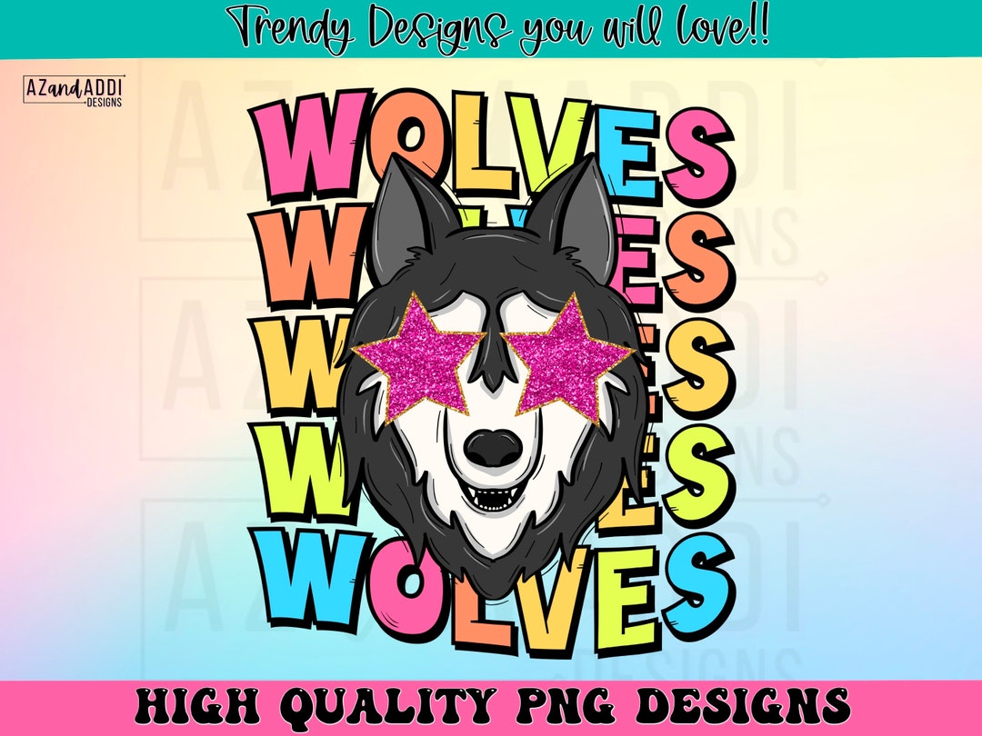 Wolves Preppy Mascot Png, Wolves Mascot School Spirit Design, Retro ...
