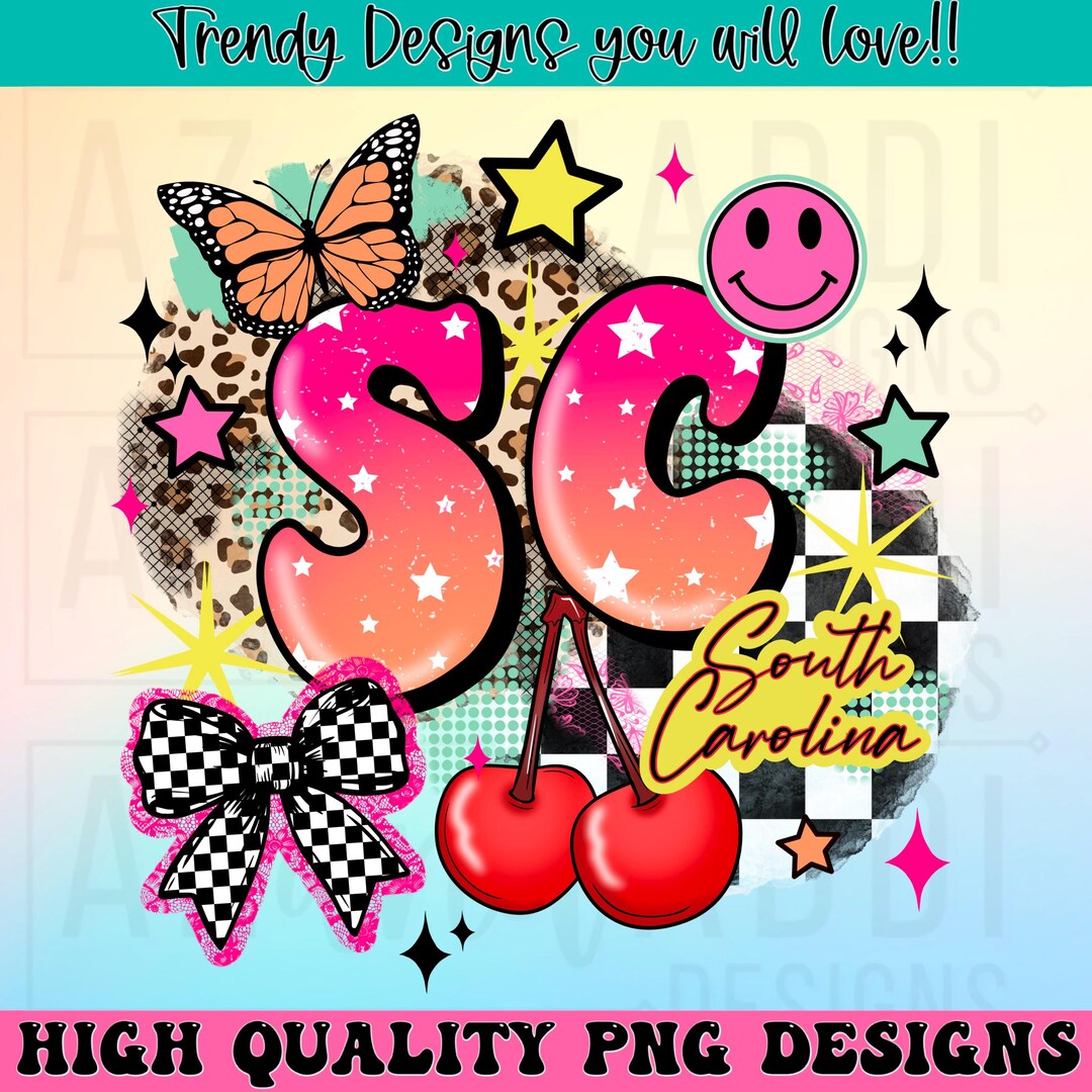 South Carolina State Png, Retro State Abbreviation Sublimation, Trendy ...