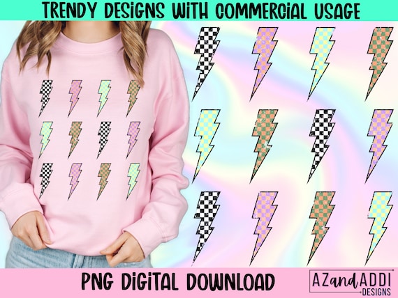 Retro Lightning Bolt Png Checkered Lightning Bolt Design - Etsy