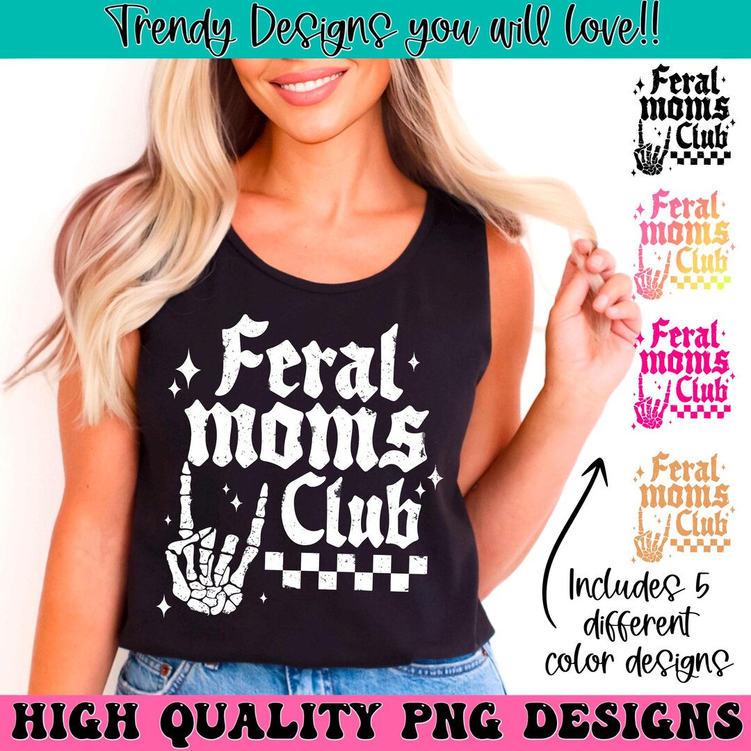 Feral Moms Club Png, Retro Checkered Png, Raising ‘em Feral Png, Funny ...
