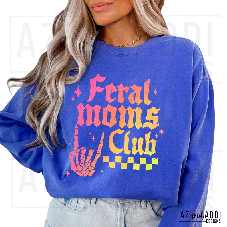 Feral Moms Club Png, Retro Checkered Png, Raising ‘em Feral Png, Funny ...