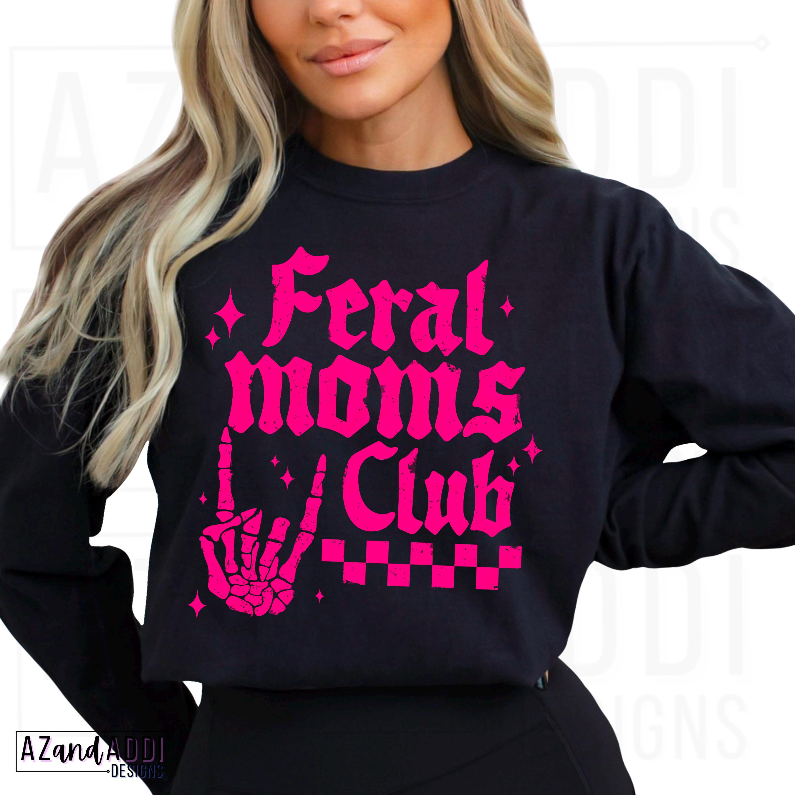 Feral Moms Club Png, Retro Checkered Png, Raising ‘em Feral Png, Funny ...