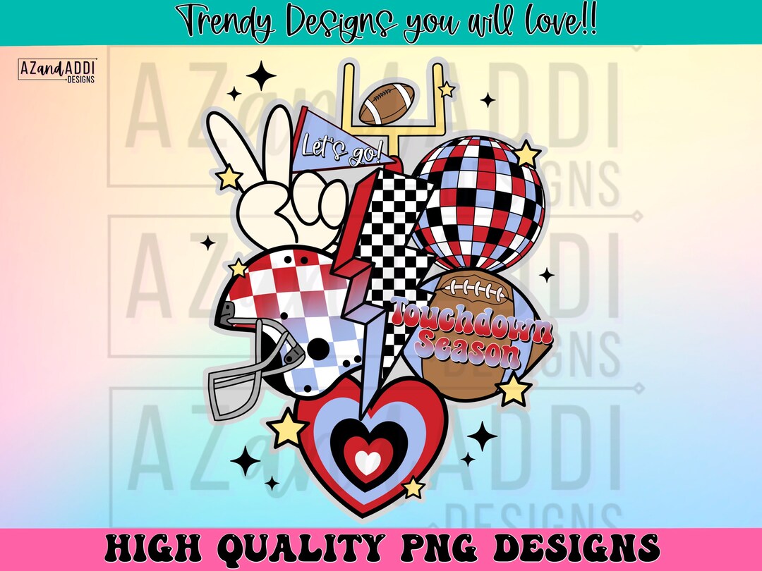 Retro Football Collage Png, Football Sublimation Design, Red and Blue ...