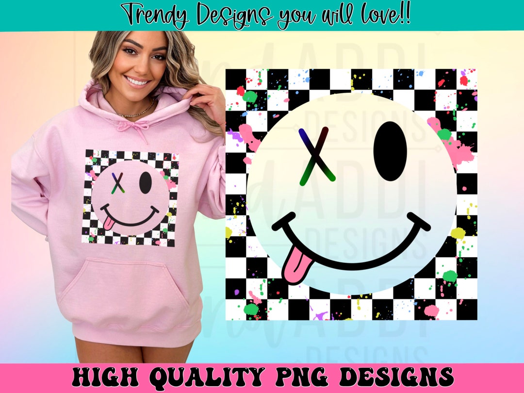 Retro Checkered Happy Face Png, Smile Face Sublimation Design, Boho ...