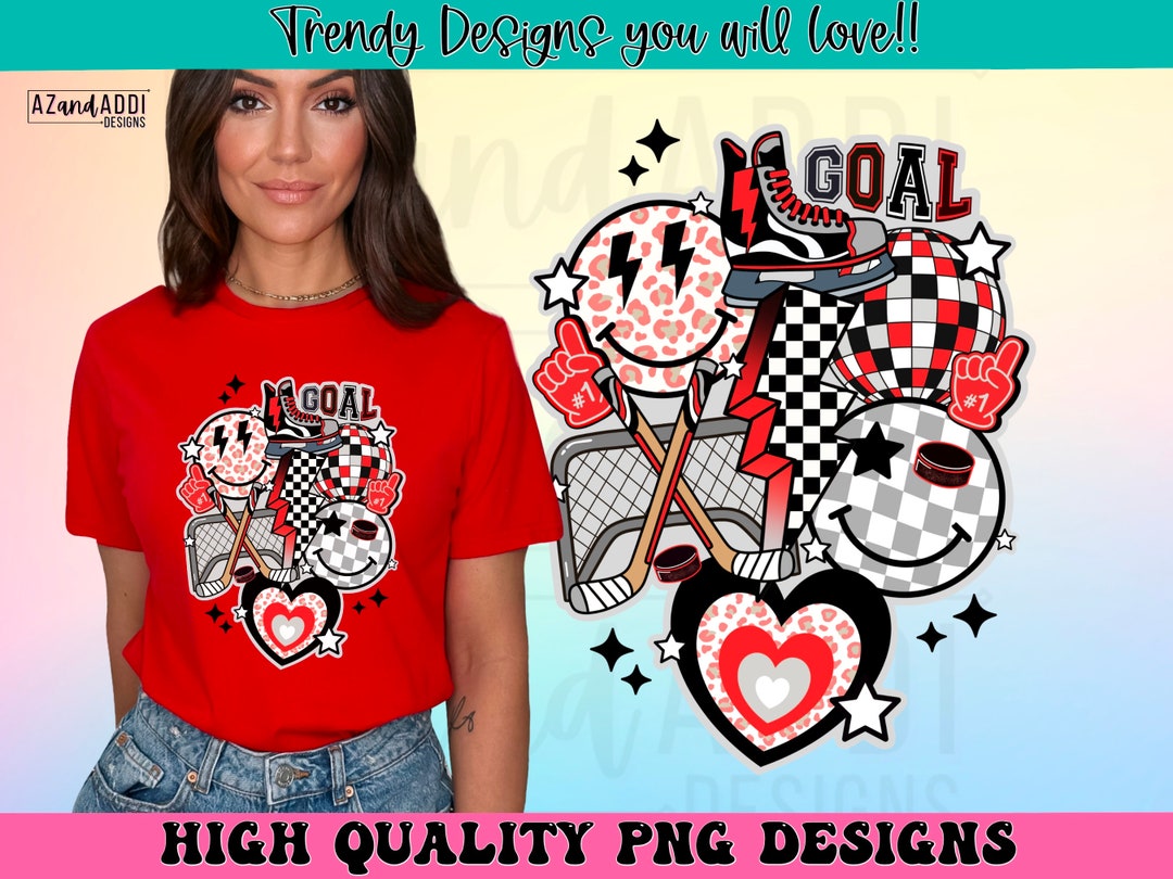 Retro Hockey Collage Png, Red and Black Hockey Sublimation Design ...