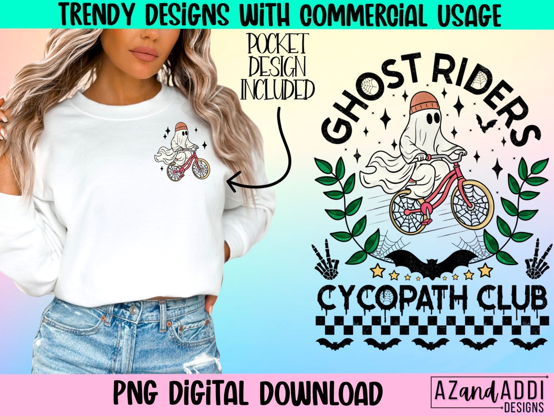Retro Halloween Sublimation Png, Cycopath Png, Bicycle Png, Ghost Png ...