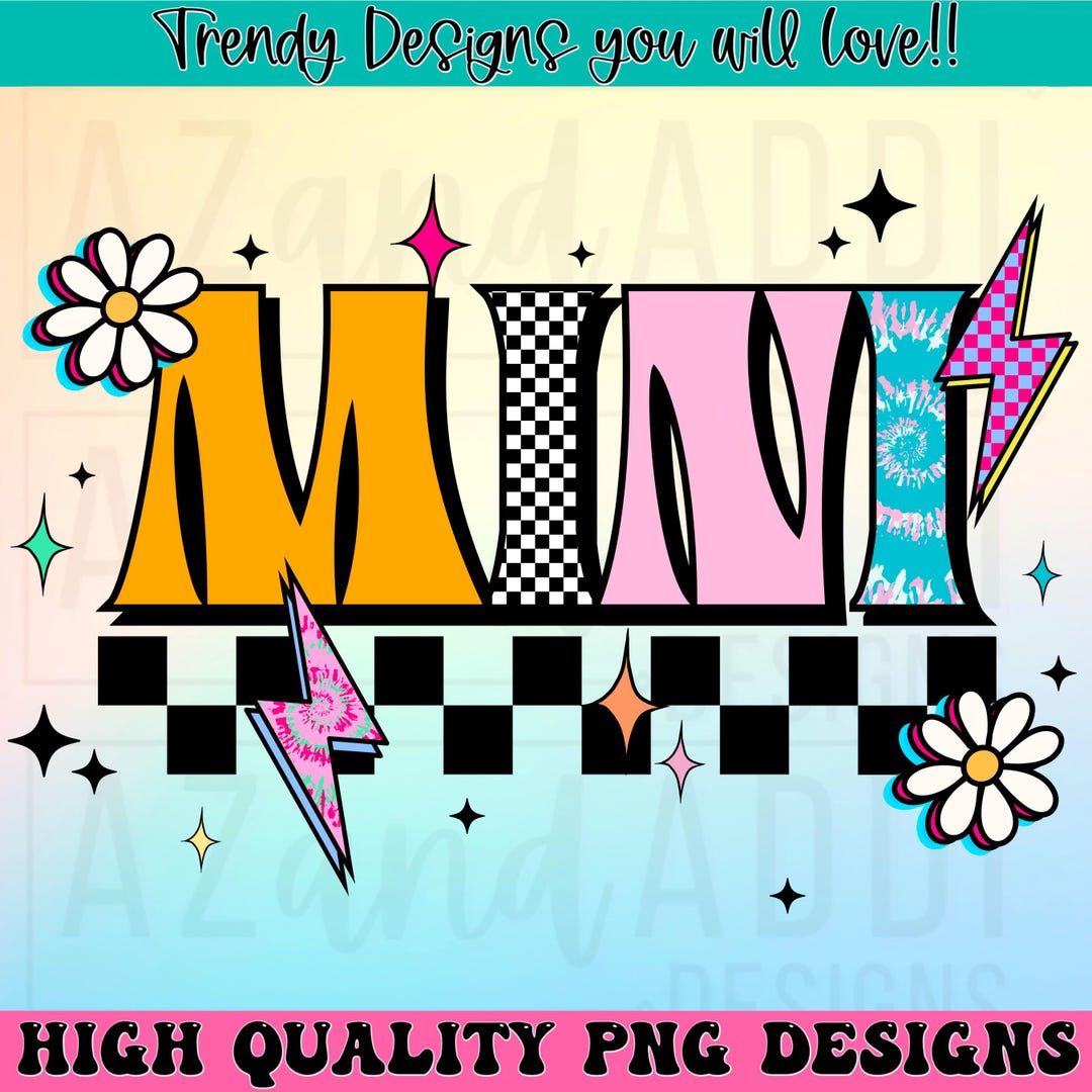 Retro Mini Png, Mini Sublimation Design, Neon Mini Png, Colorful Mini ...