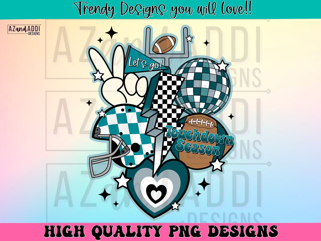 Retro Football Collage Png, Football Sublimation Design, Turquoise Teal ...