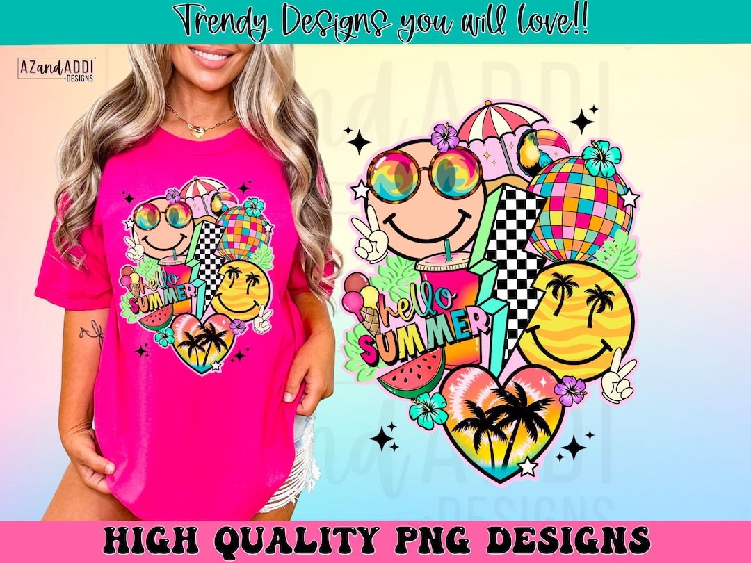 Retro Summer Png, Hello Summer Png, Colorful Summer Sublimation Design ...