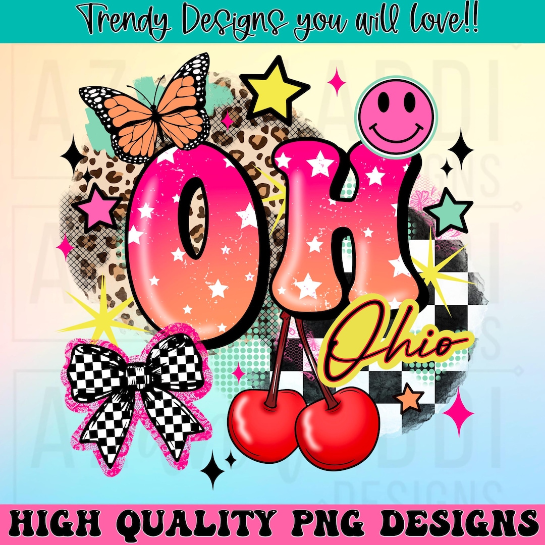 Ohio State Png, Retro State Abbreviation Sublimation, Trendy Girlie ...