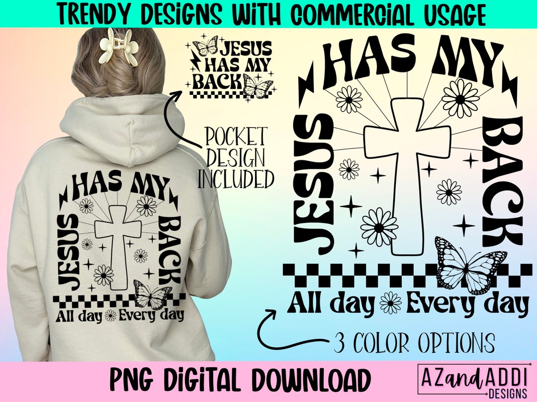 Jesus Has My Back Png, Retro Christian Sublimation Design, Christian ...