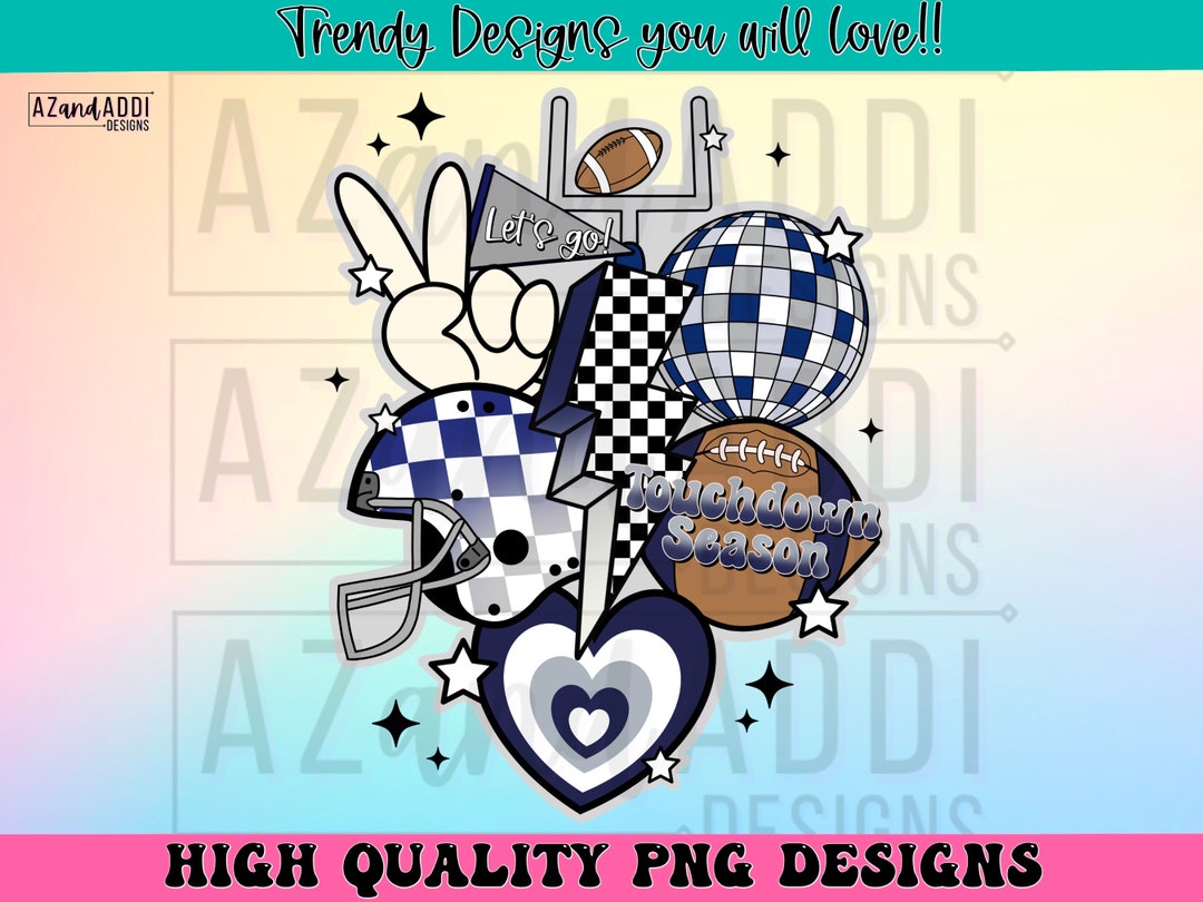 Retro Football Collage Png, Football Sublimation Design, Navy Blue and ...