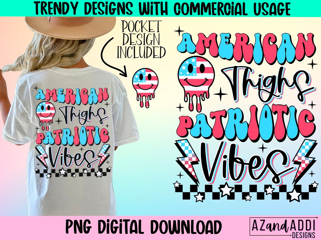 Retro American Vibes Png, Trendy 4th of July Sublimation Design, Thick ...