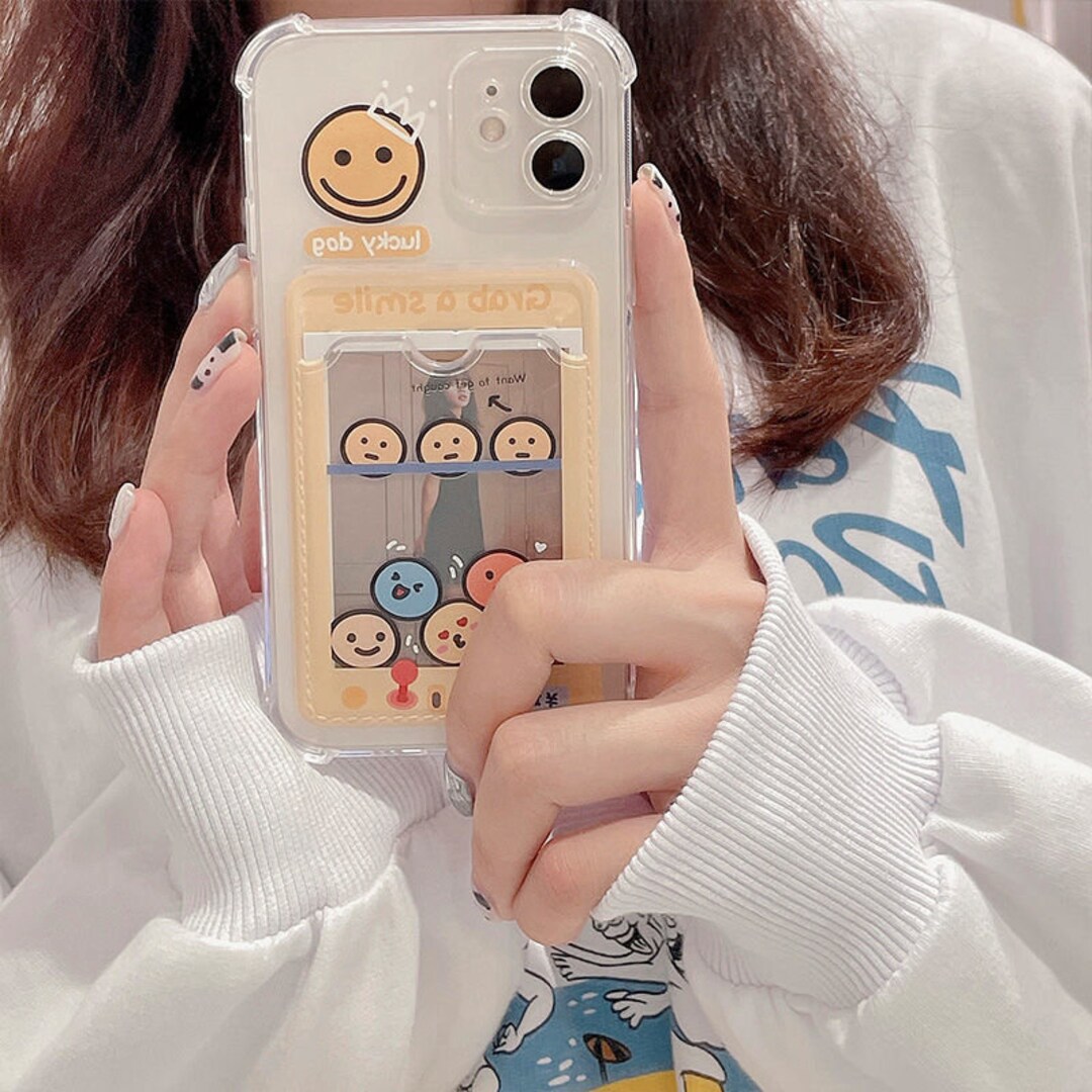 Cute Cartoon Smiley Phone Case With Card Holder Can Put Photos - Etsy