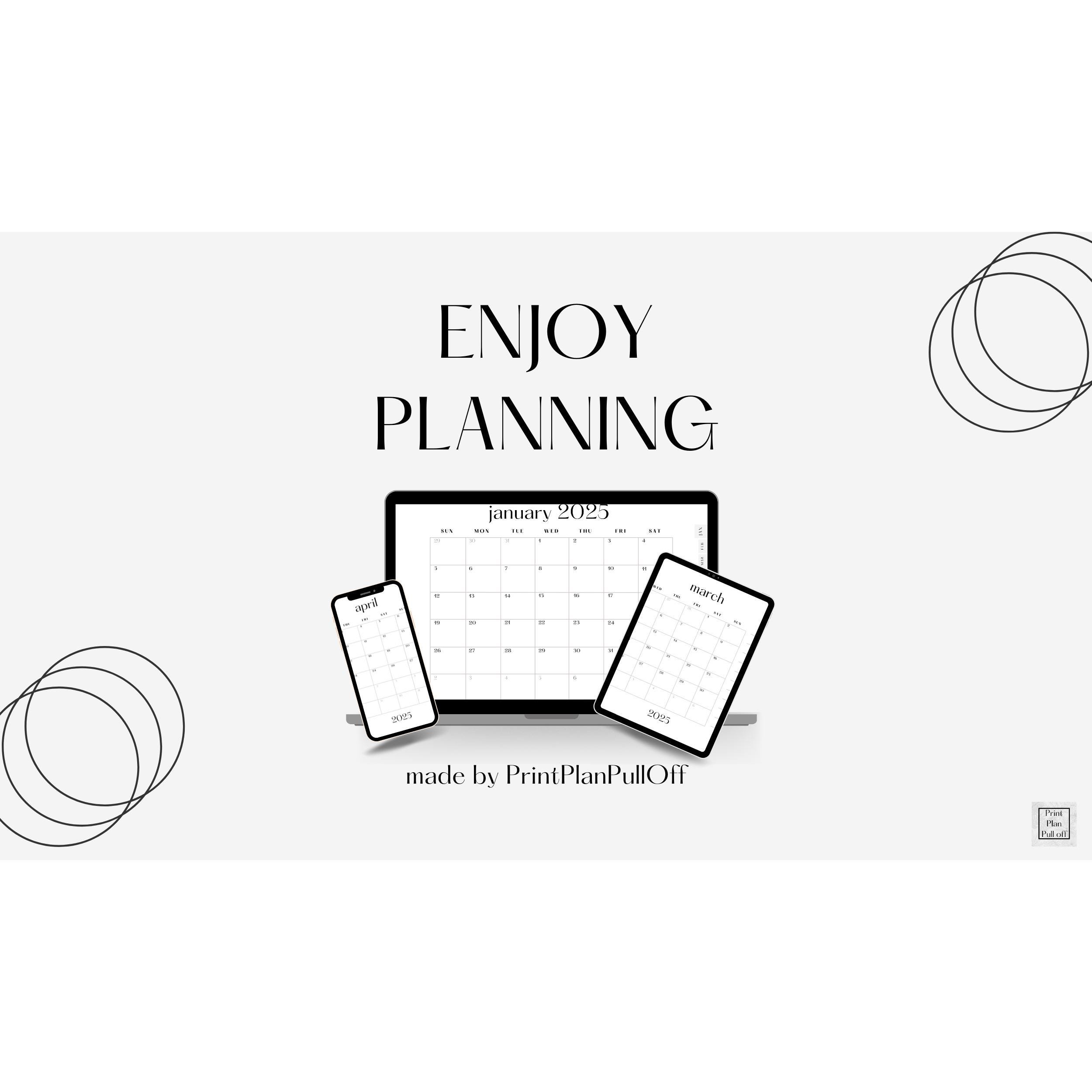 Minimalistic 2025 Monthly Calendars – Monday and Sunday Start | With ...