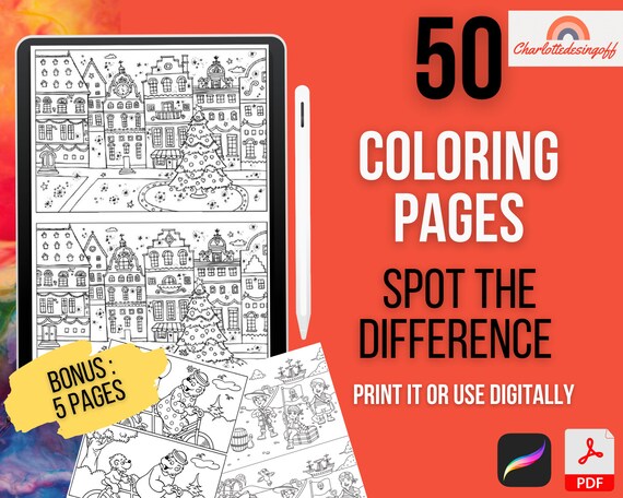 50 Coloring Pages Spot the Difference for Children and - Etsy