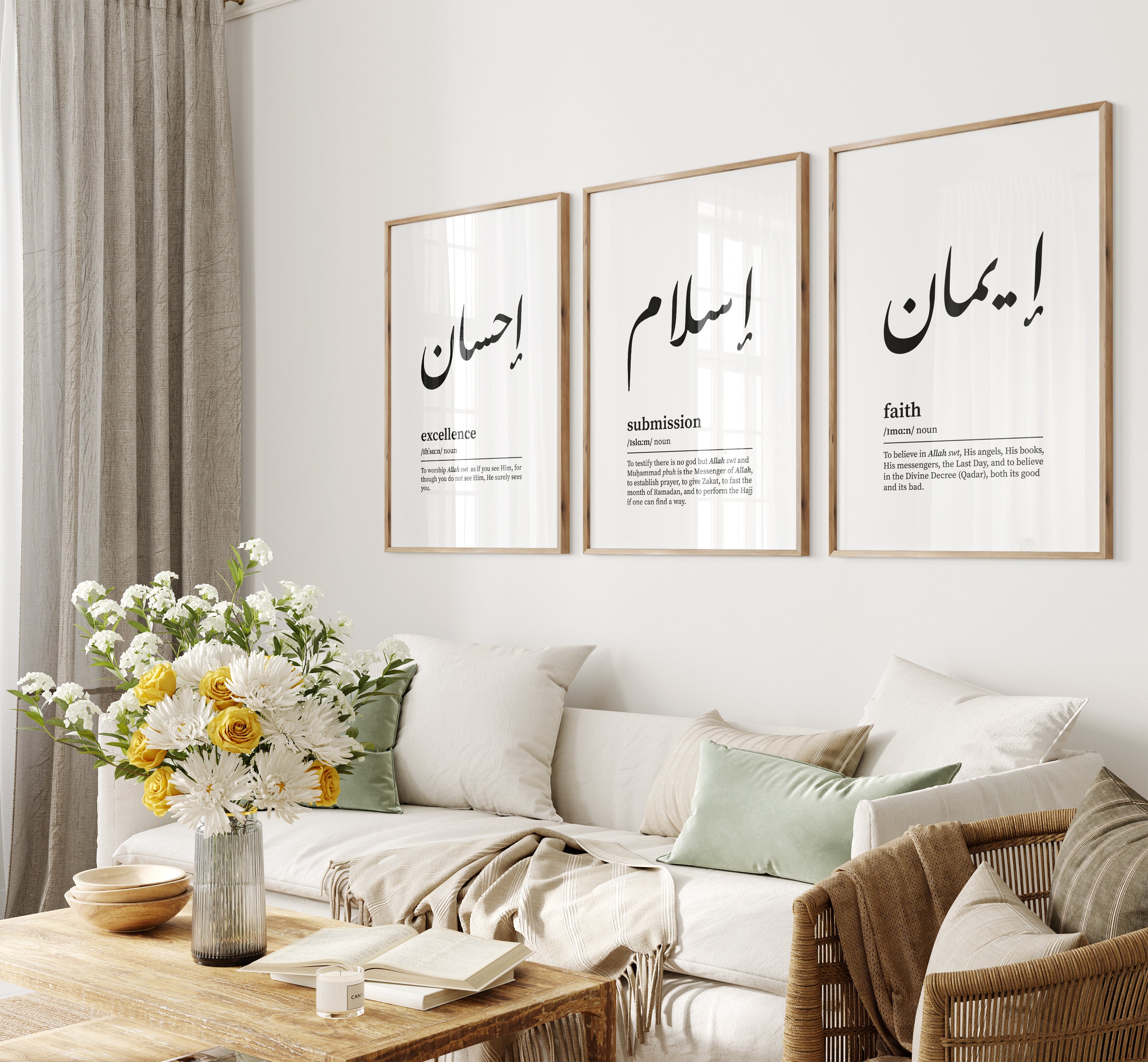 Islam Iman Ihsan Digital Prints, 3 Islamic Poster Set, Pillars of Islam ...