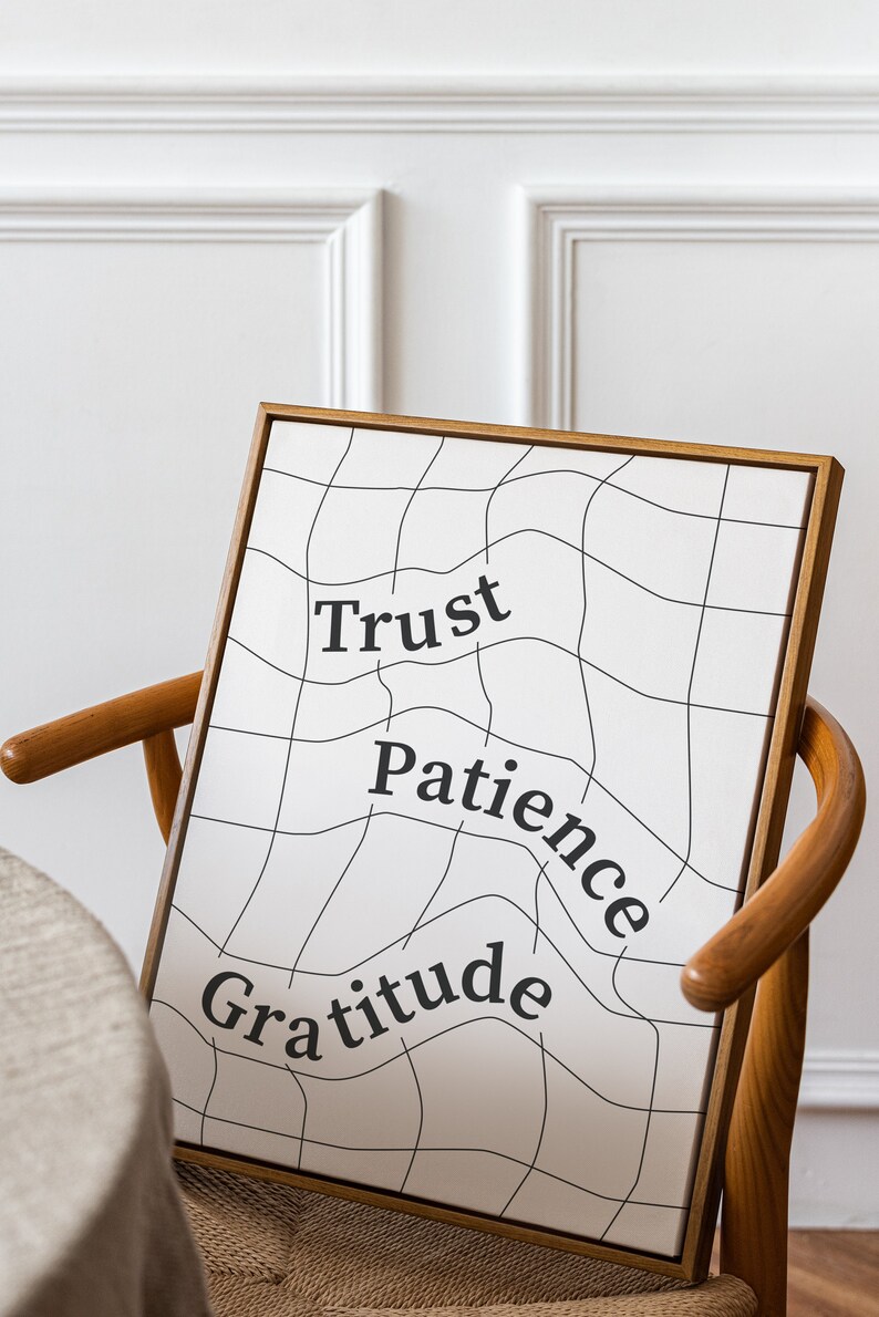 Patience Gratitude Trust, Distorted Grid Poster, Minimalist Wall Art ...