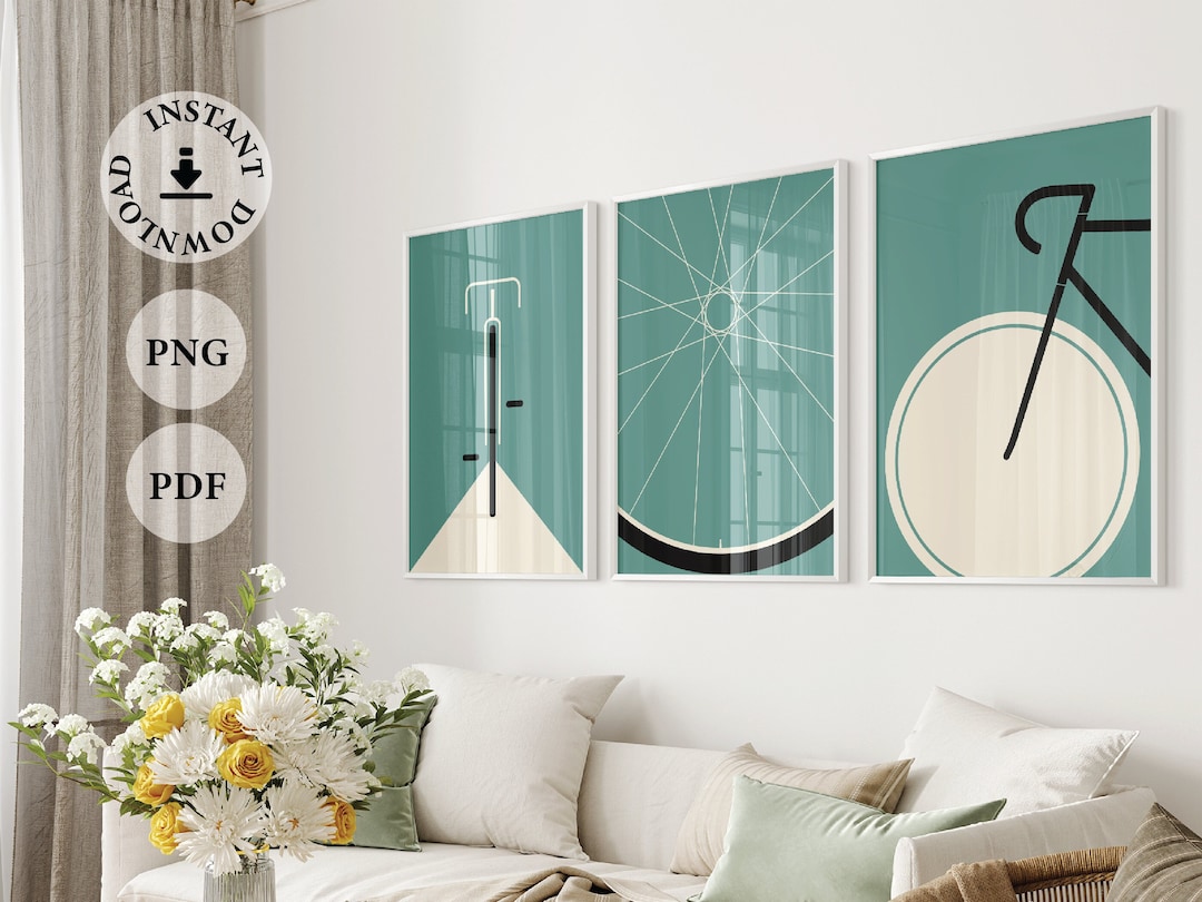 Bike Prints, Set of 3 Bicycle Posters, Mid-century Modern , Cycling ...