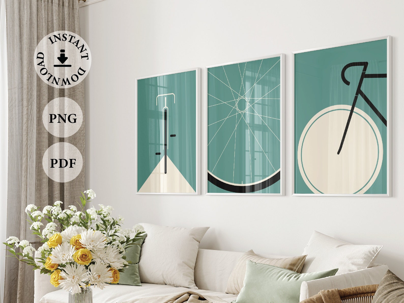 Bike Prints, Set of 3 Bicycle Posters, Mid-century Modern , Cycling ...