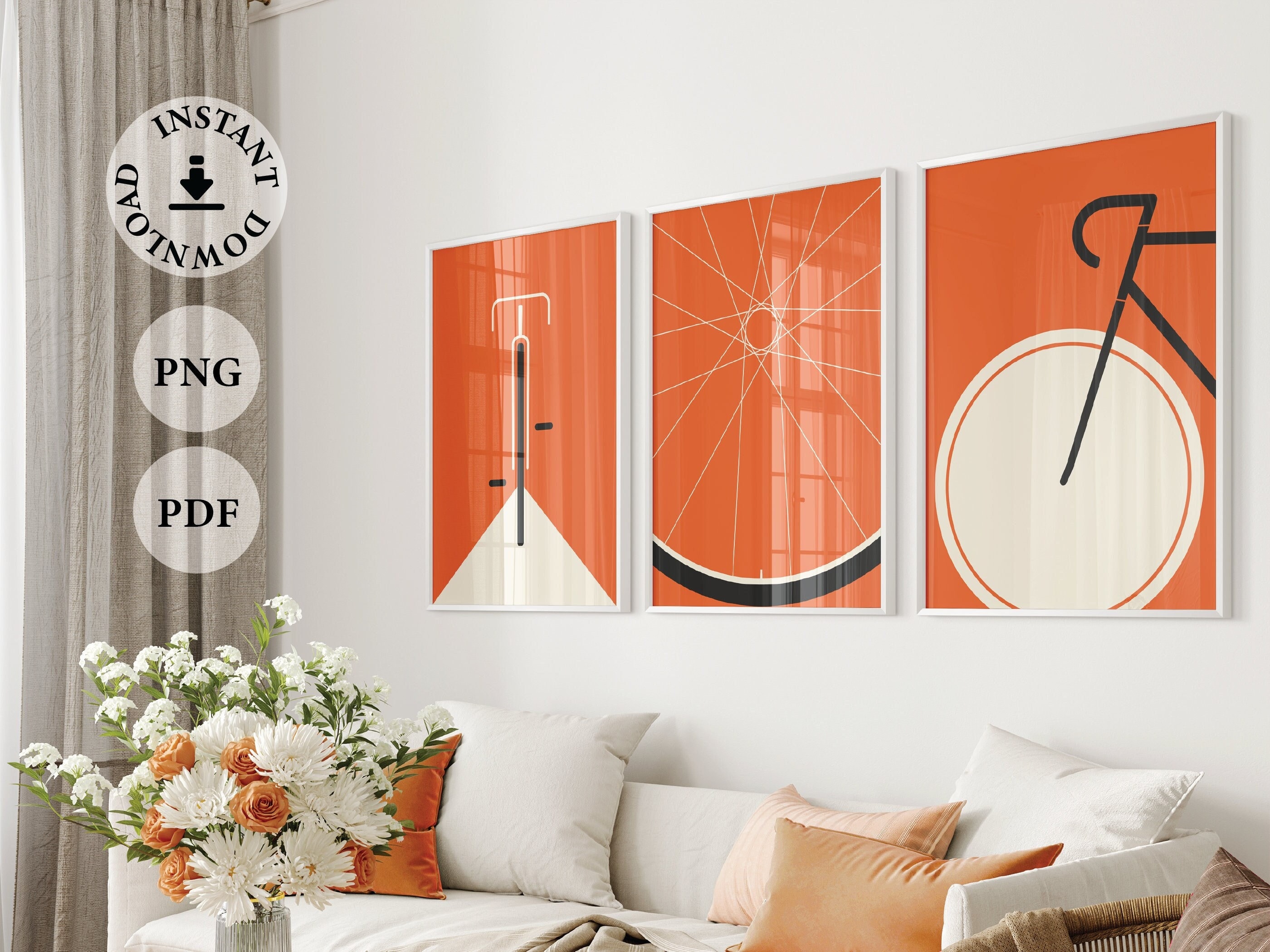 Bike Prints, Set of 3 Bicycle Posters, Mid-century Modern , Cycling ...