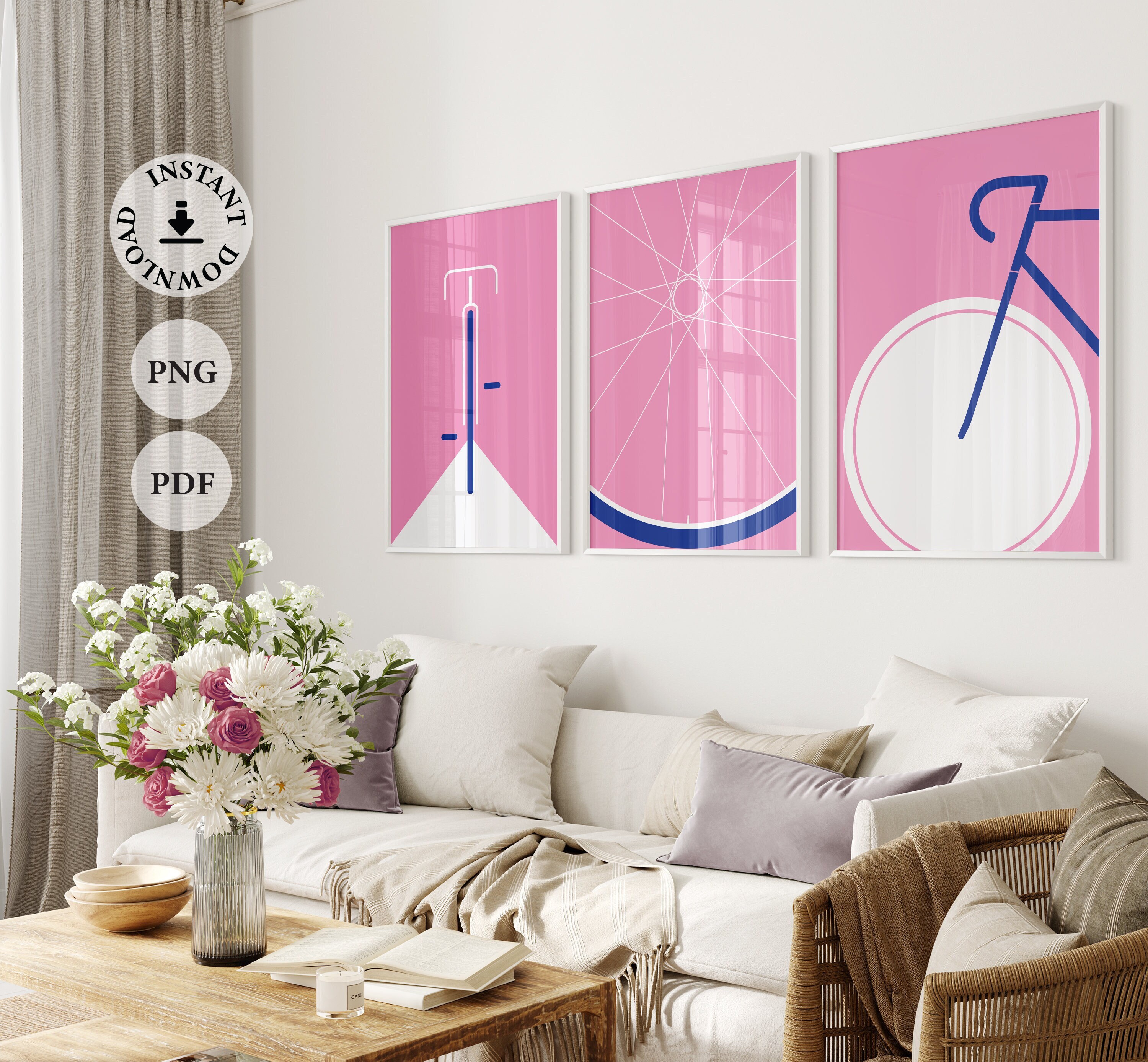 Bike Prints, Set of 3 Bicycle Posters, Mid-century Modern , Cycling ...