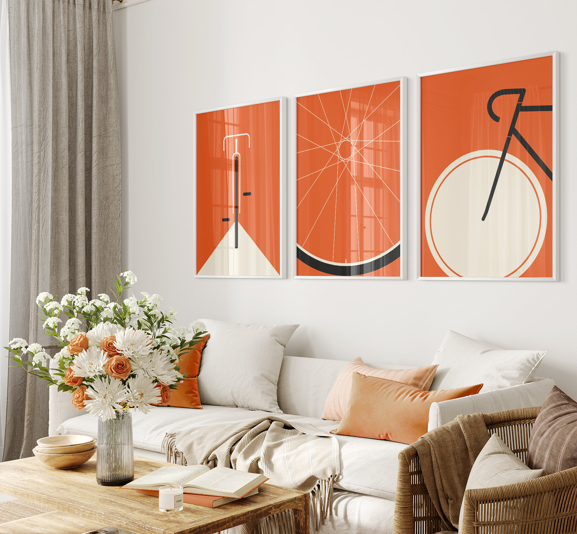 Bike Prints, Set of 3 Bicycle Posters, Mid-century Modern , Cycling ...