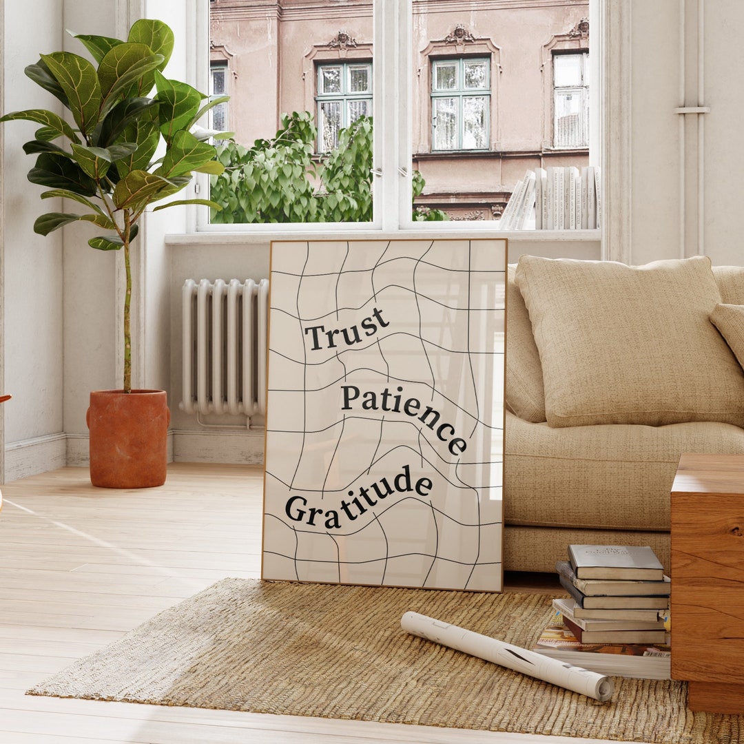 Patience Gratitude Trust, Distorted Grid Poster, Minimalist Wall Art ...