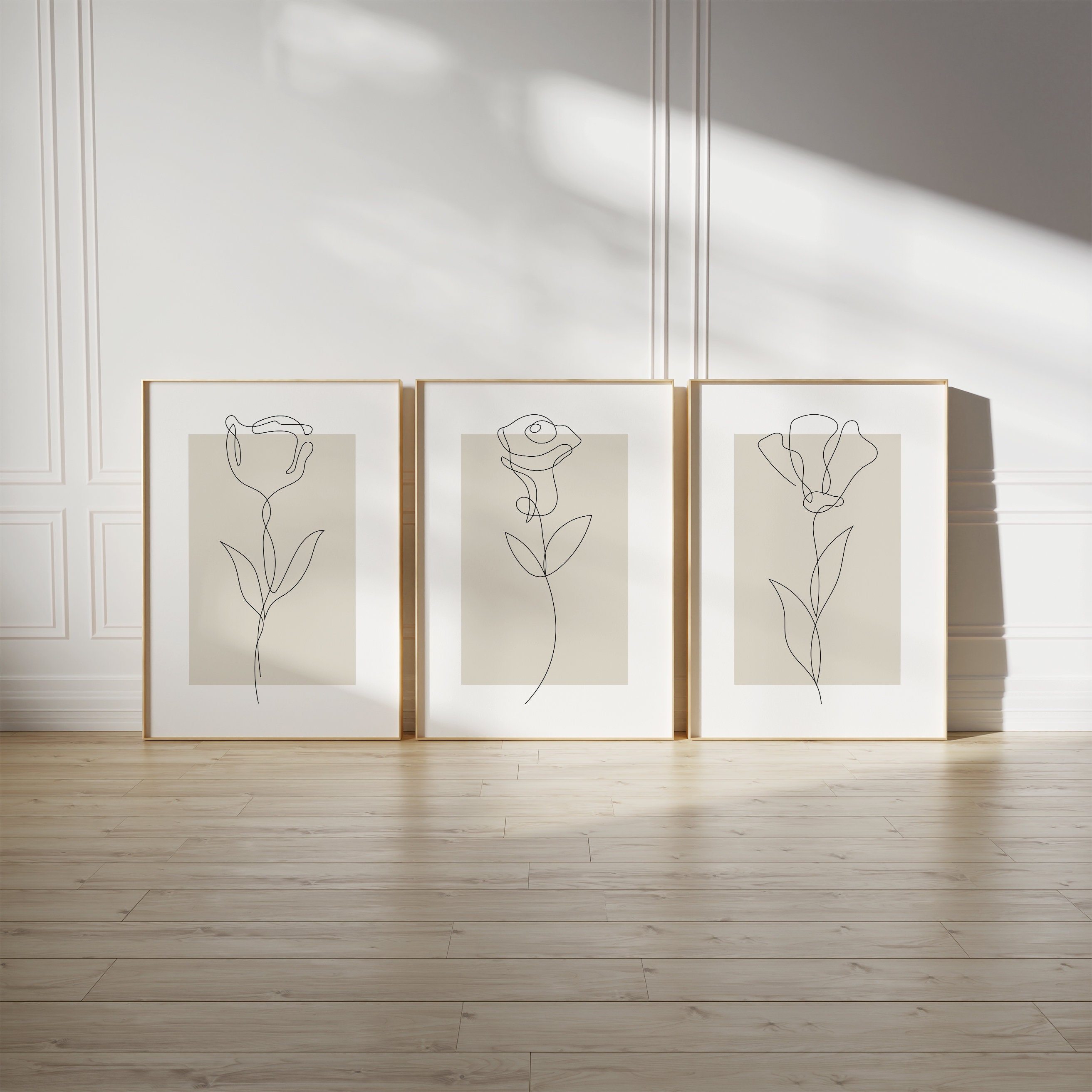 Flower Line Art , Set of 3 Prints , Gift for Plant Lovers, Botanical ...