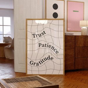 Patience Gratitude Trust, Distorted Grid Poster, Minimalist Wall Art ...