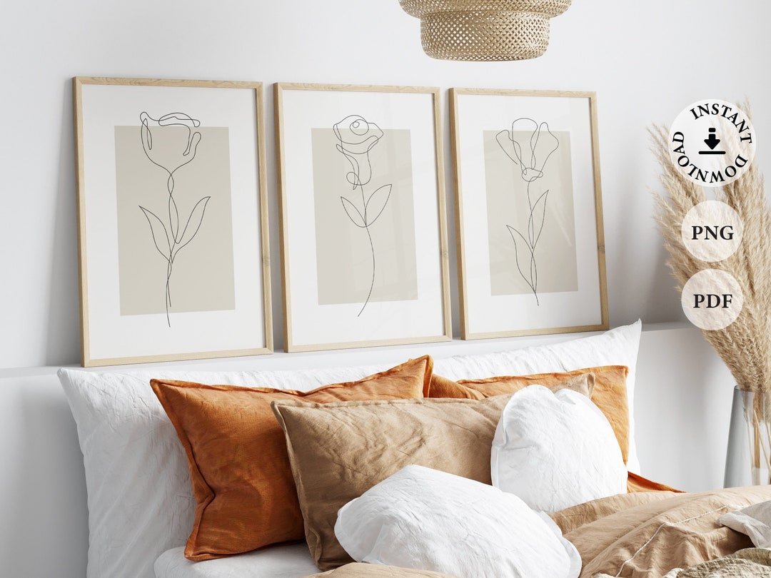 Flower Line Art Set of 3 Prints Gift for Plant Lovers - Etsy