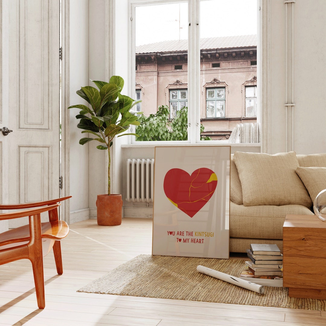 Kintsugi Love Art Print, DIY Valentine Gift, Nursery Wall Decor, Heart ...