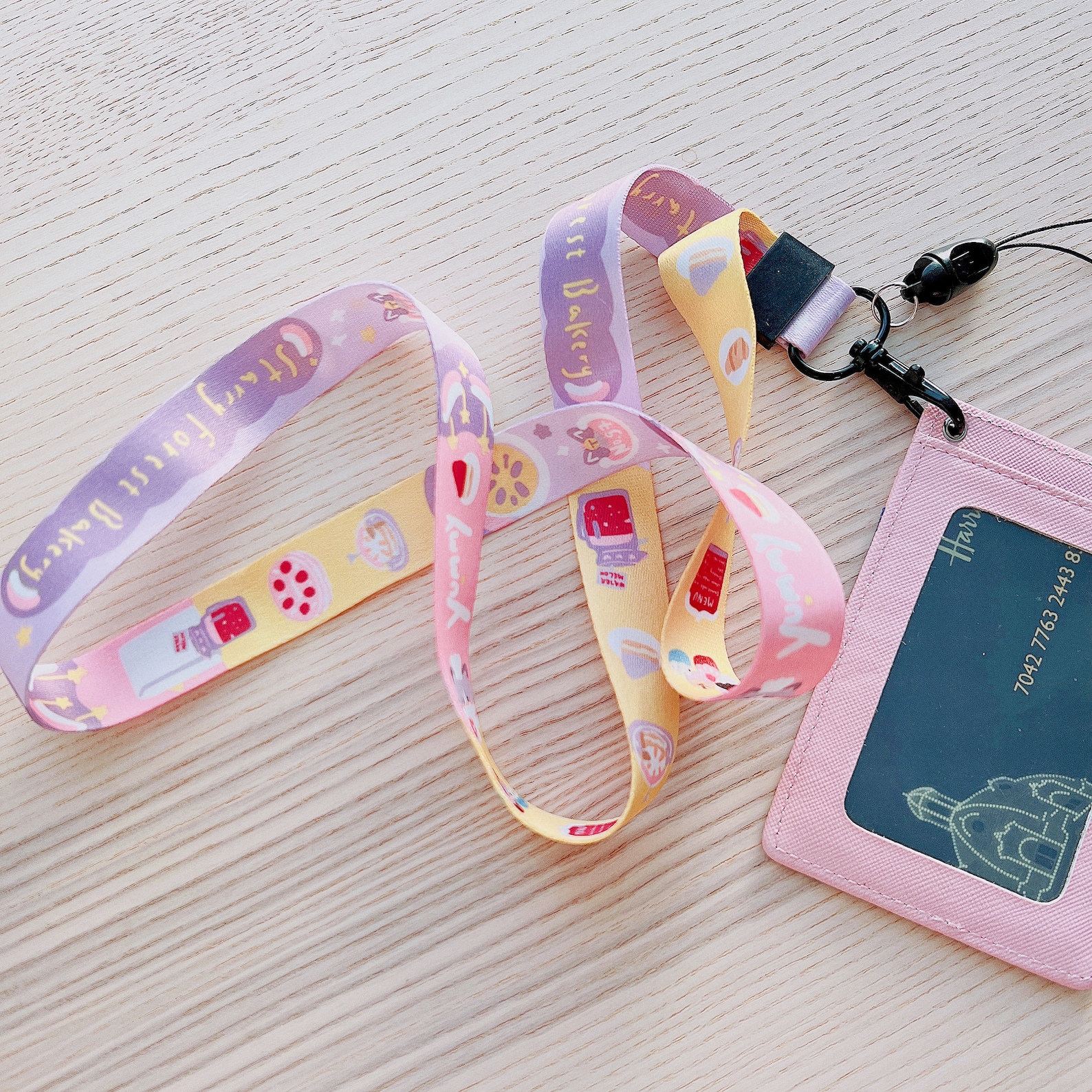 Original Design Cat Bakery Cute Lanyard, Purple Lovely Art Lanyard ...
