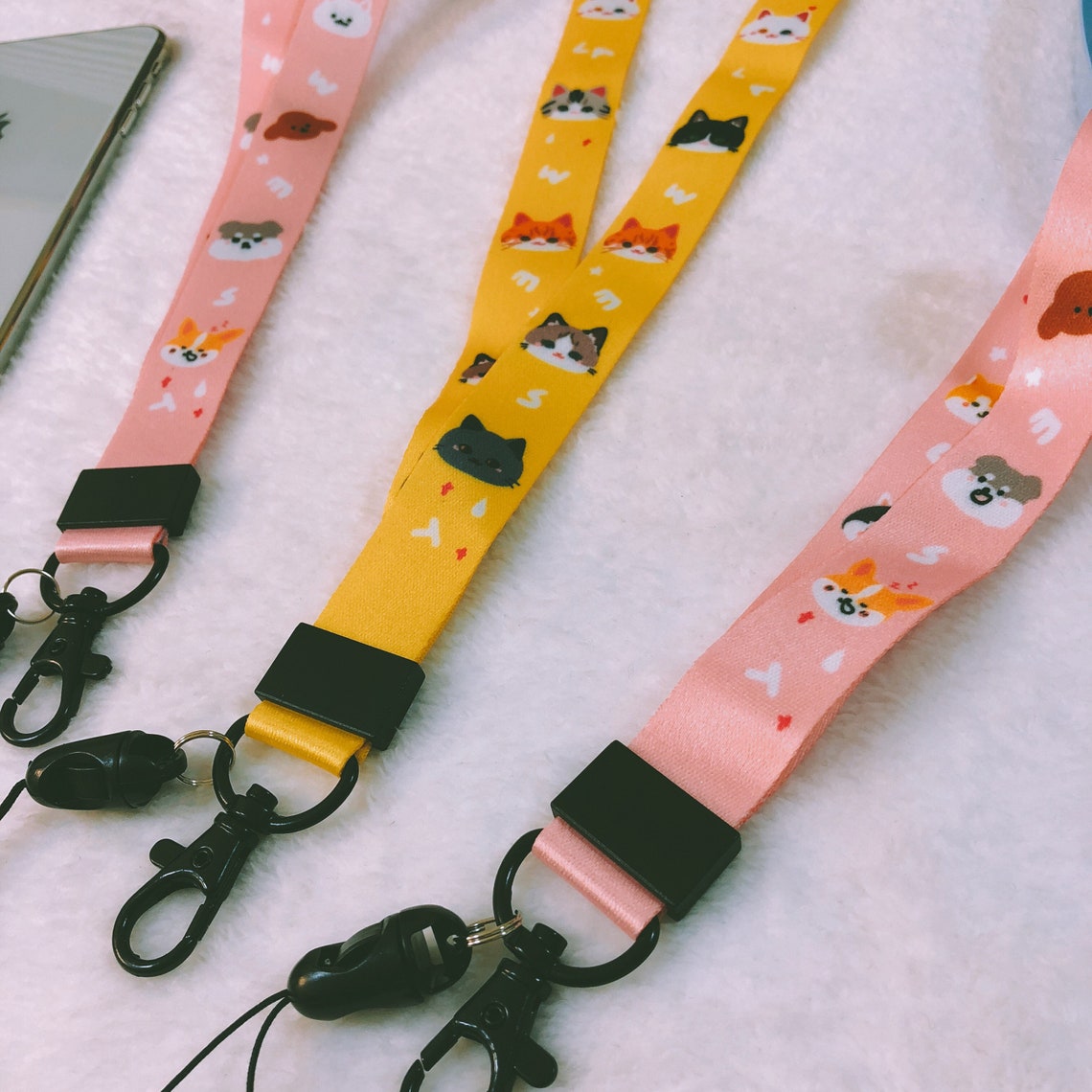 Cute Cat Lanyards, Original Illustrated Wristlet Strap, Yellow Lovely ...