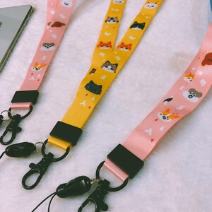 Cute Cat Lanyards, Original Illustrated Wristlet Strap, Yellow Lovely ...