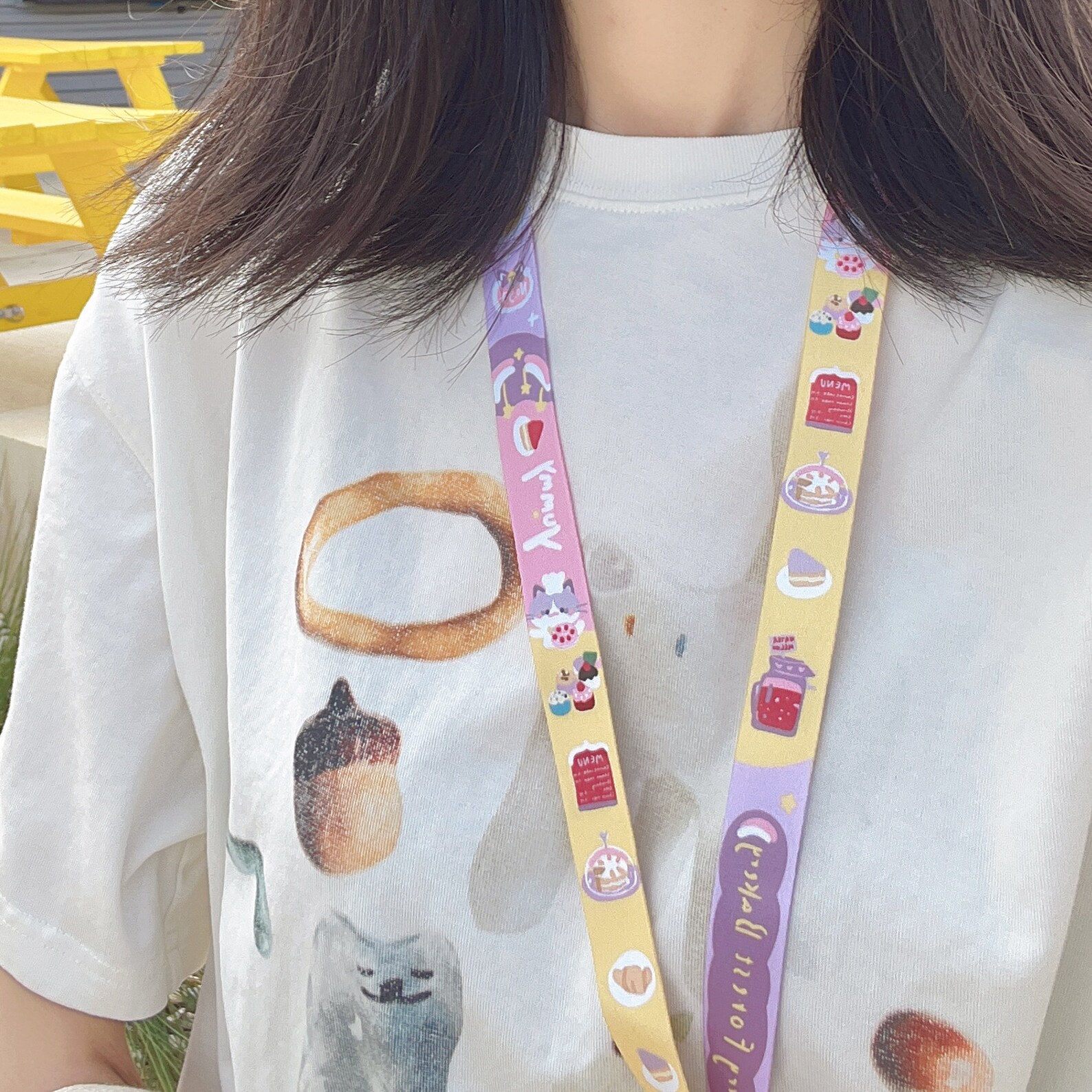 Original Design Cat Bakery Cute Lanyard, Purple Lovely Art Lanyard ...