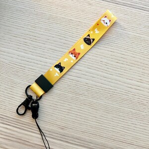 Cute Cat Lanyards, Original Illustrated Wristlet Strap, Yellow Lovely ...