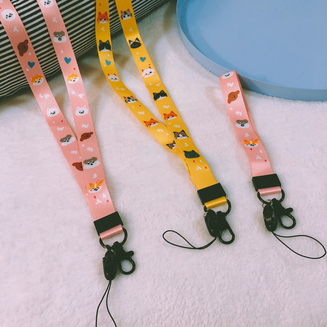 Cute Cat Lanyards, Original Illustrated Wristlet Strap, Yellow Lovely ...